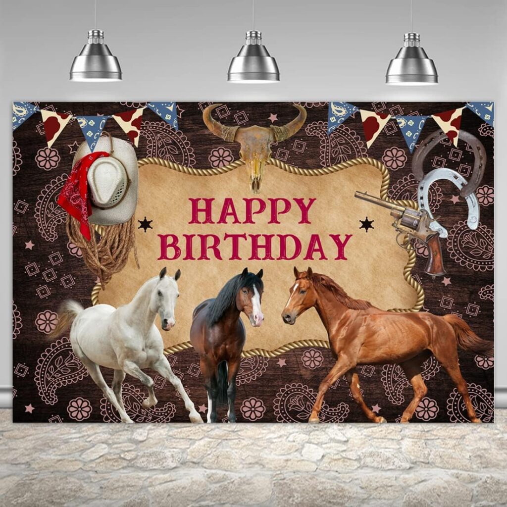 Happy Birthday Horse Backdrop Photography Wild West Cowboy Party ...